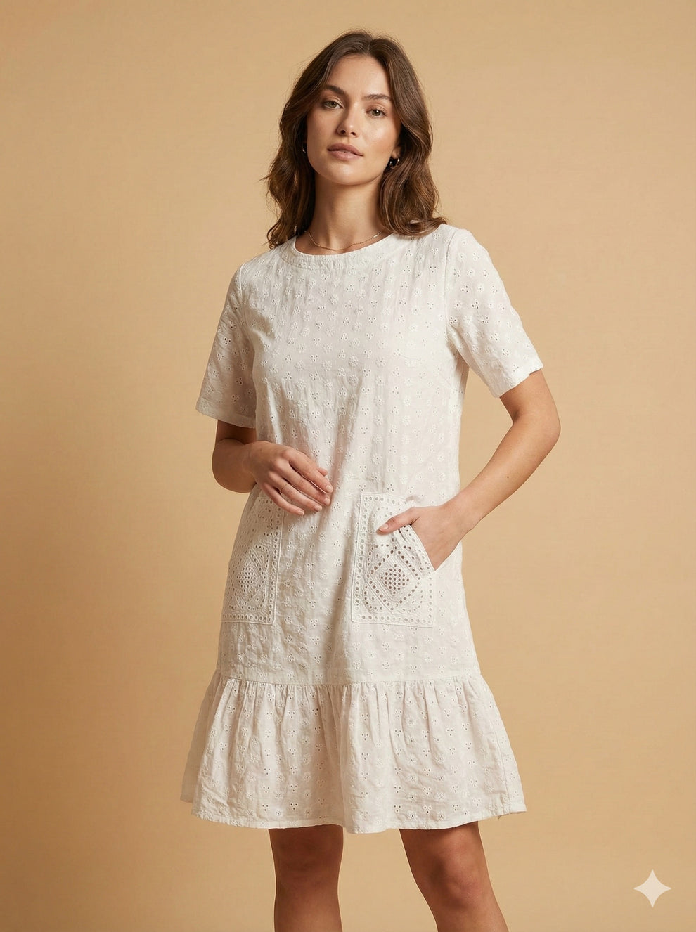 Beige embroidered cotton tunic – My Store